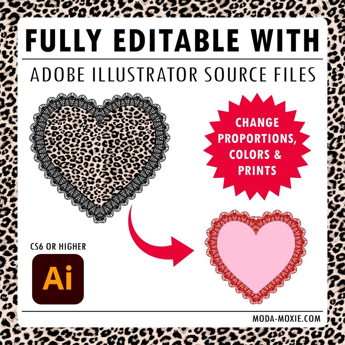 Valentine Lace Leopard Heart PNG, SVG & Adobe Illustrator, New Unique ...