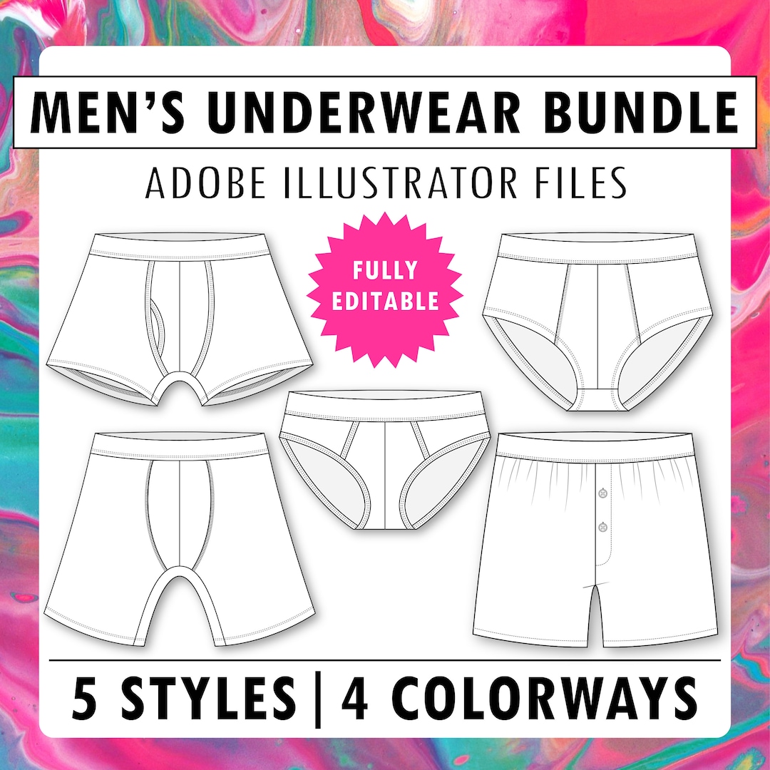 Men Underwear CAD Sketch Technical Drawing Fashion Design Vector Boxer ...