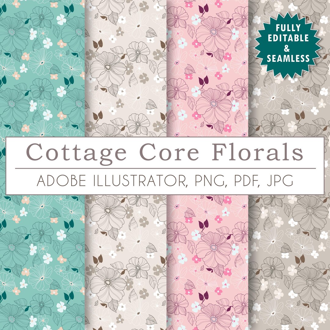 Cottage Core Floral Digital Paper Repeating Scrapbook Seamless Pattern ...