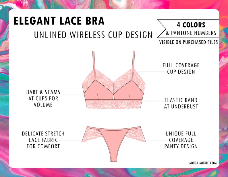 Lingerie CAD Sketch Drawing Fashion Design Vector Wireless Bra Panty ...