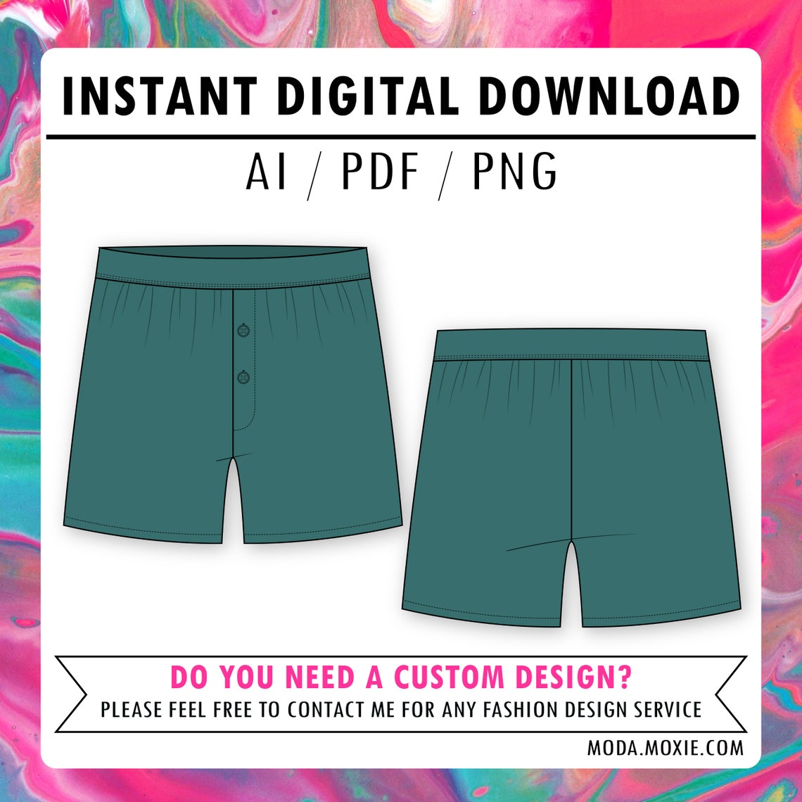 Men Boxer Underwear CAD Sketch Technical Drawing Fashion Design Vector ...