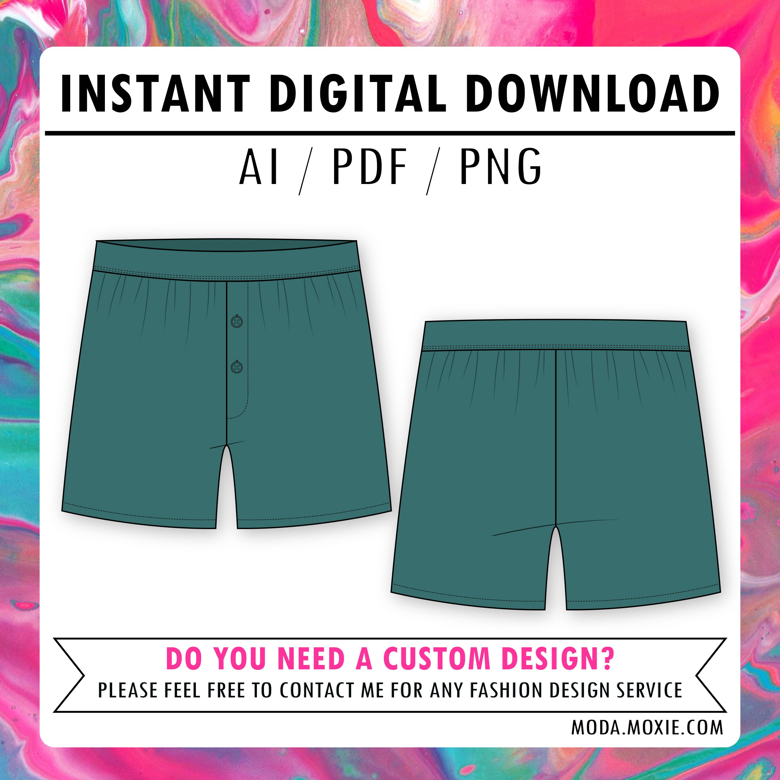 Men Boxer Underwear CAD Sketch Technical Drawing Fashion Design Vector ...