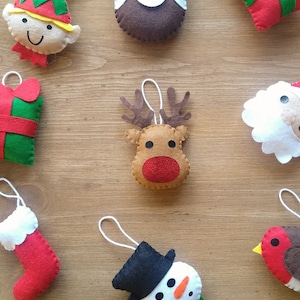 Felt Christmas Decorations. Santa. Snowman. Elf. Reindeer. Robin ...