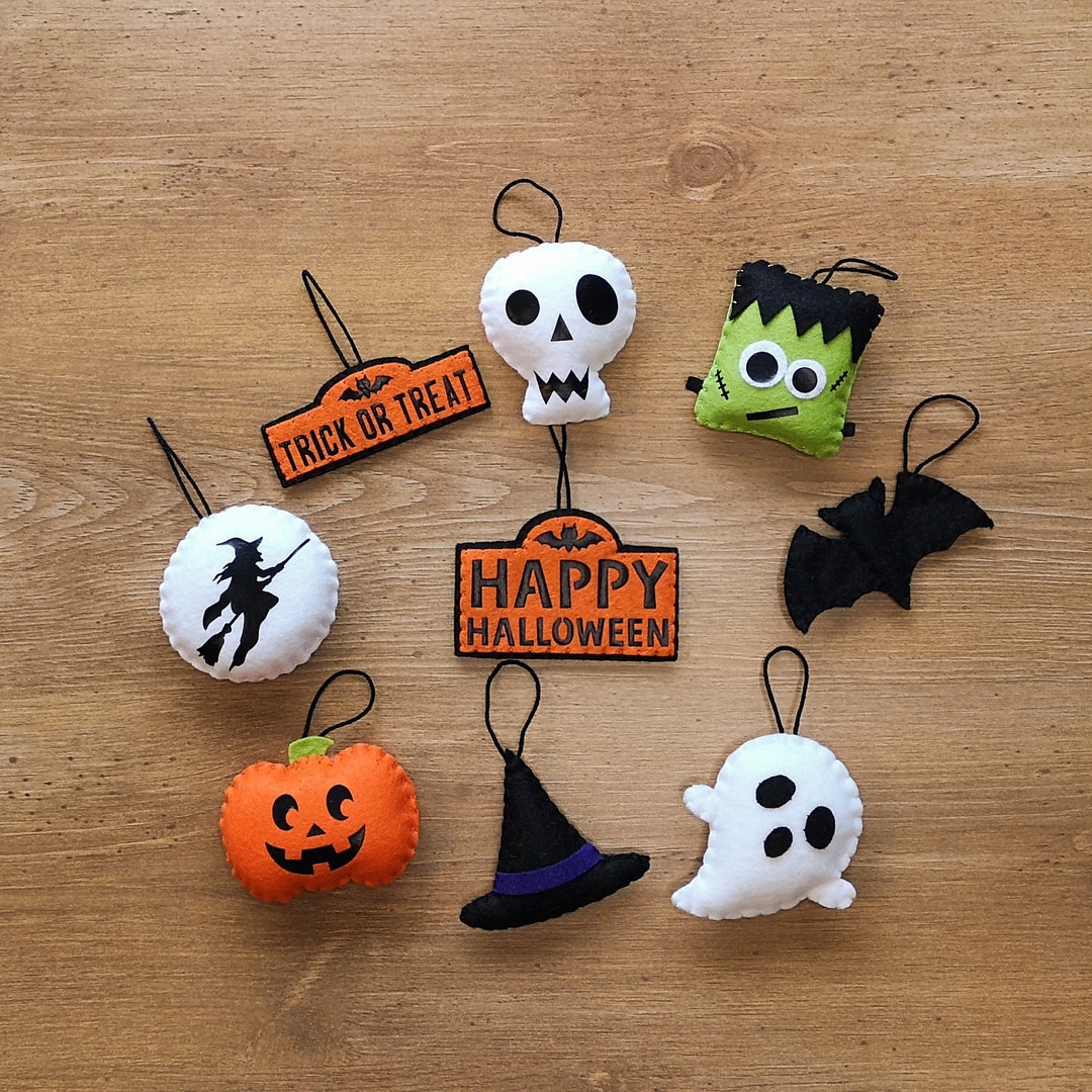 Felt Halloween Decorations. Frankenstein. Ghost. Witch. Pumpkin. Bat ...
