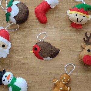 Felt Christmas Decorations. Santa. Snowman. Elf. Reindeer. Robin ...