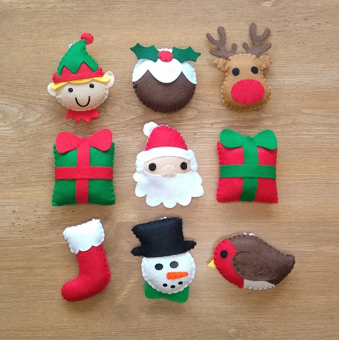 Felt Christmas Decorations. Santa. Snowman. Elf. Reindeer. Robin ...