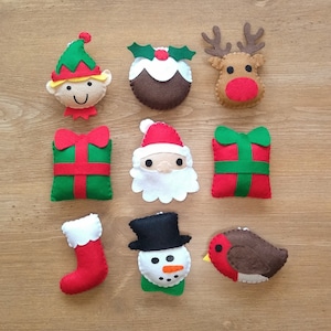 Felt Christmas Decorations. Santa. Snowman. Elf. Reindeer. Robin ...