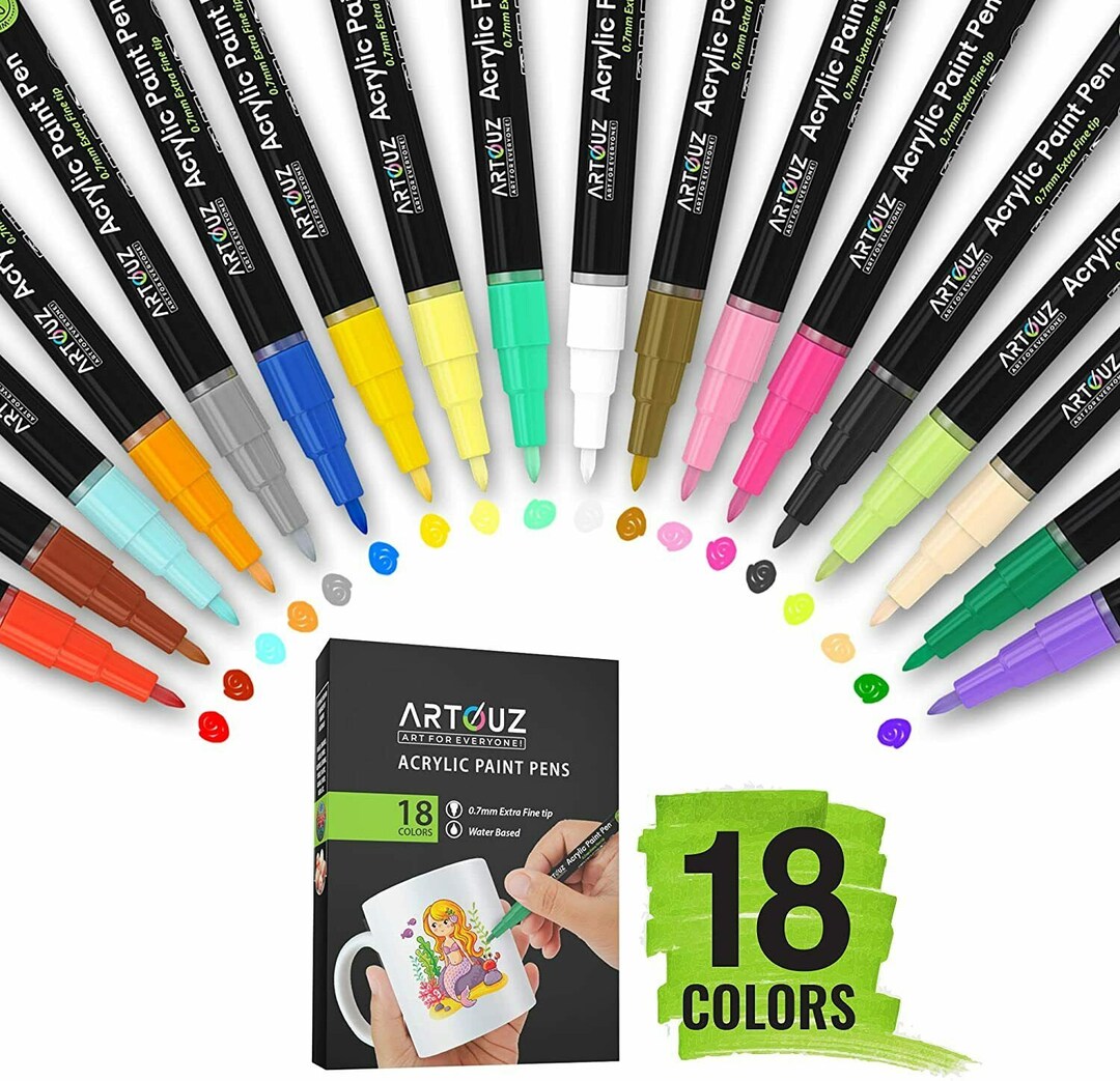 Acrylic Paint Pens-set of 18 Premium Markers Extra Fine Tip for DIY Art ...