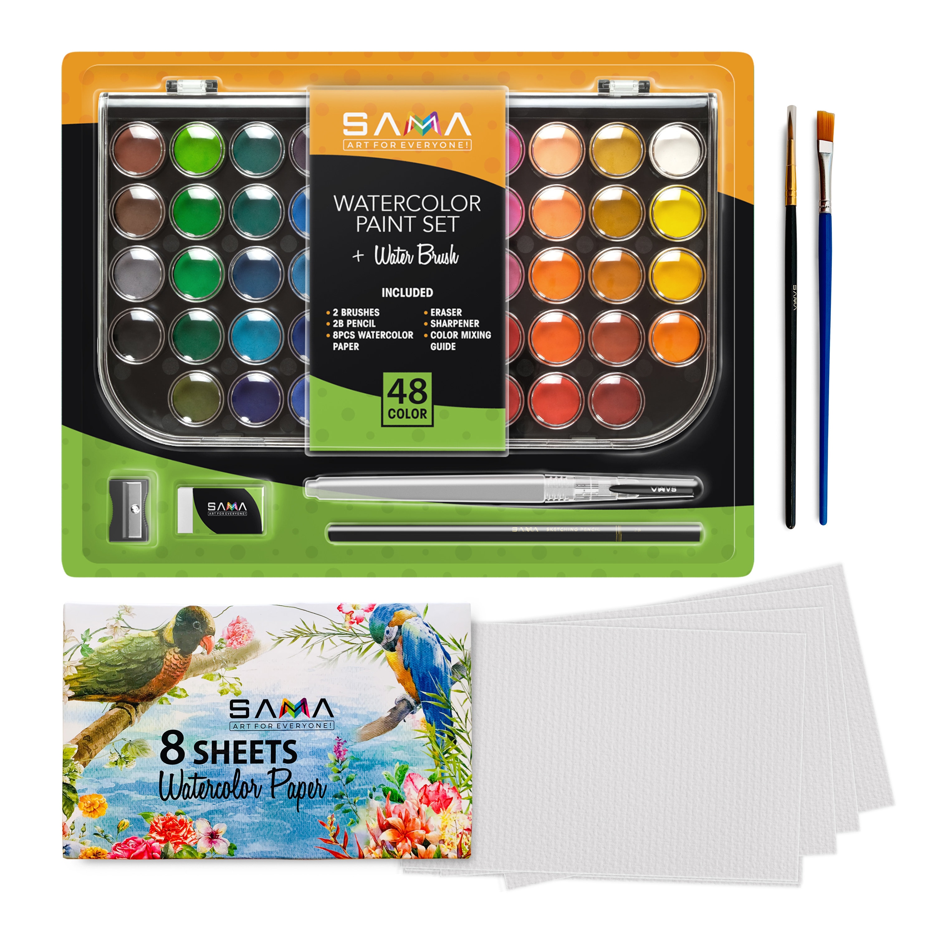 Watercolor Paint Set - Complete Coloring Kit - 48 Easy Blending ...