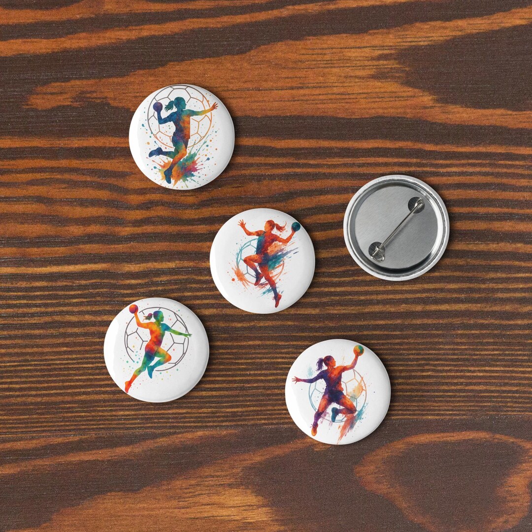 Watercolor Handball Pin Set of 5, Handball Player Pins, Sports Button ...