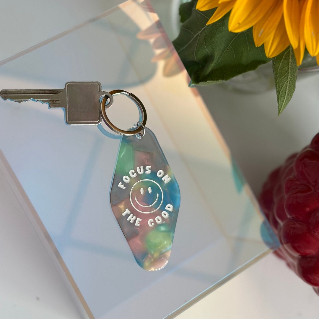 Focus on the Good Keychain, Keychain Gift, Key Tag, Happy Keyring ...