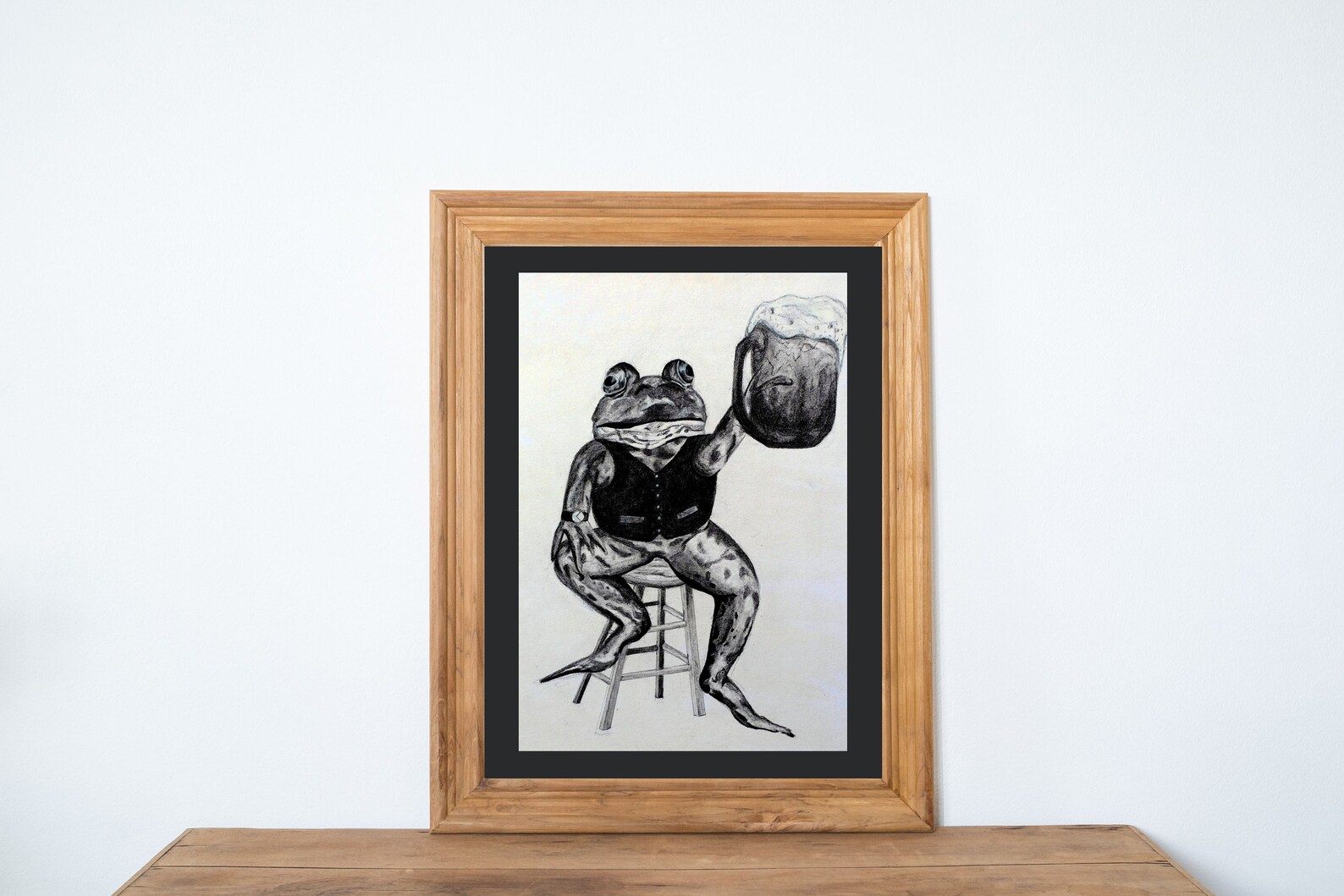 Funny Steampunk Beer Drinking Toad Frog Painting Charcoal Drawing Art ...