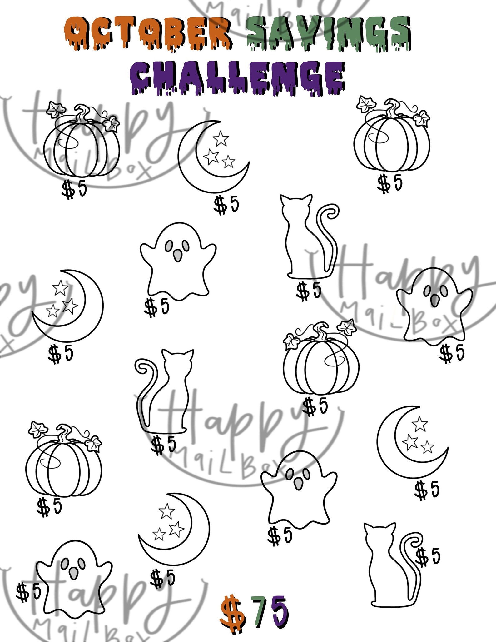 October Monthly Savings Challenge With Cash Envelope - Etsy