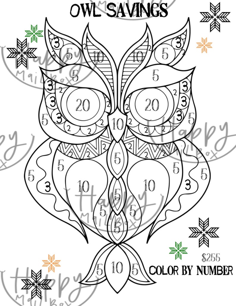 Color BY Number Owl Savings - Etsy