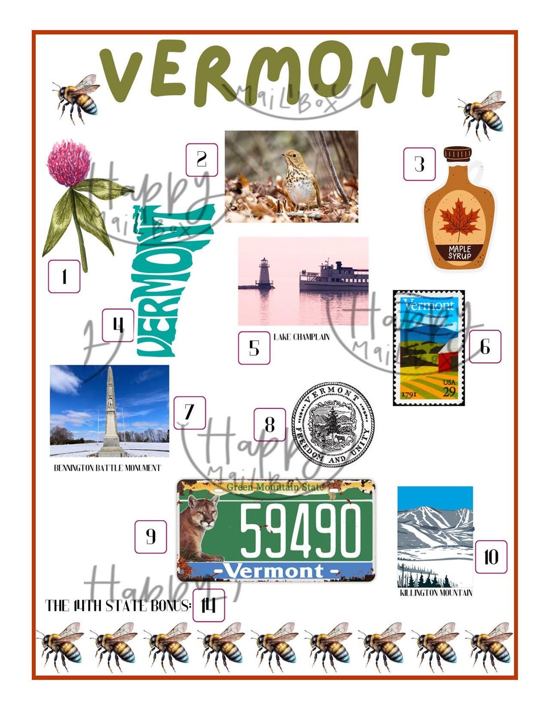 Vermont the 14th State Savings Challenge and Cash Envelope - Etsy