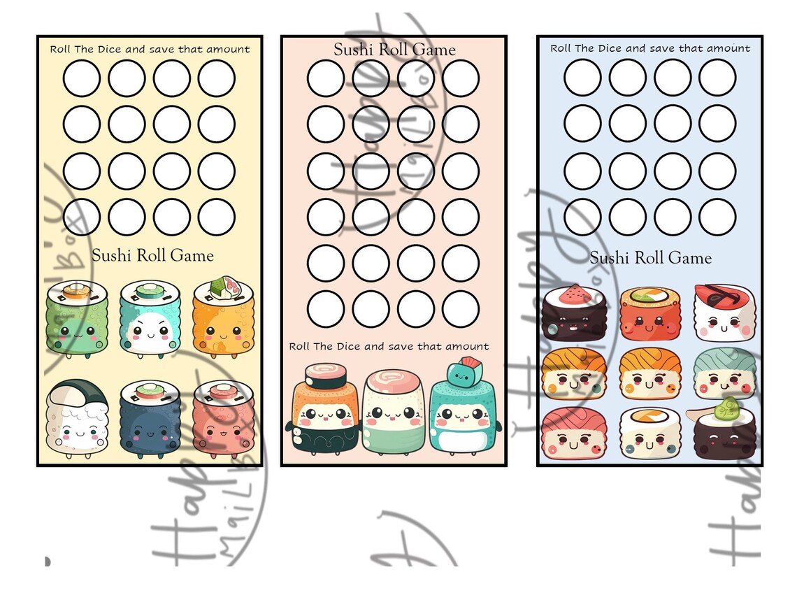 Sushi Roll the Dice Savings Challenge and Cash Envelope - Etsy