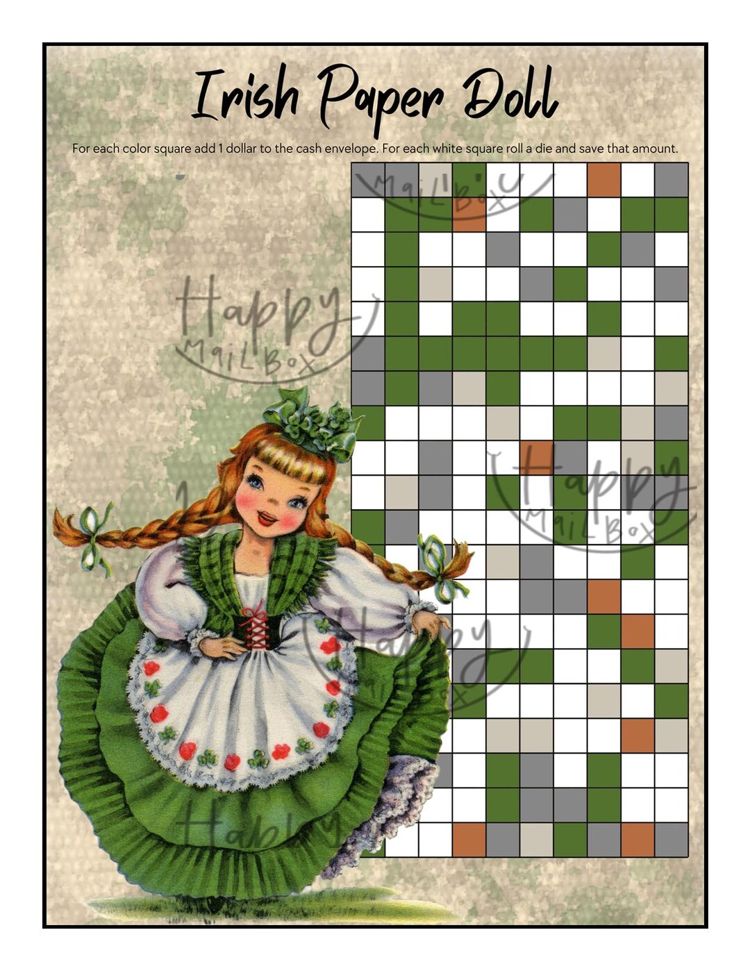 Irish Paper Doll Savings Challenge and Cash Envelope - Etsy