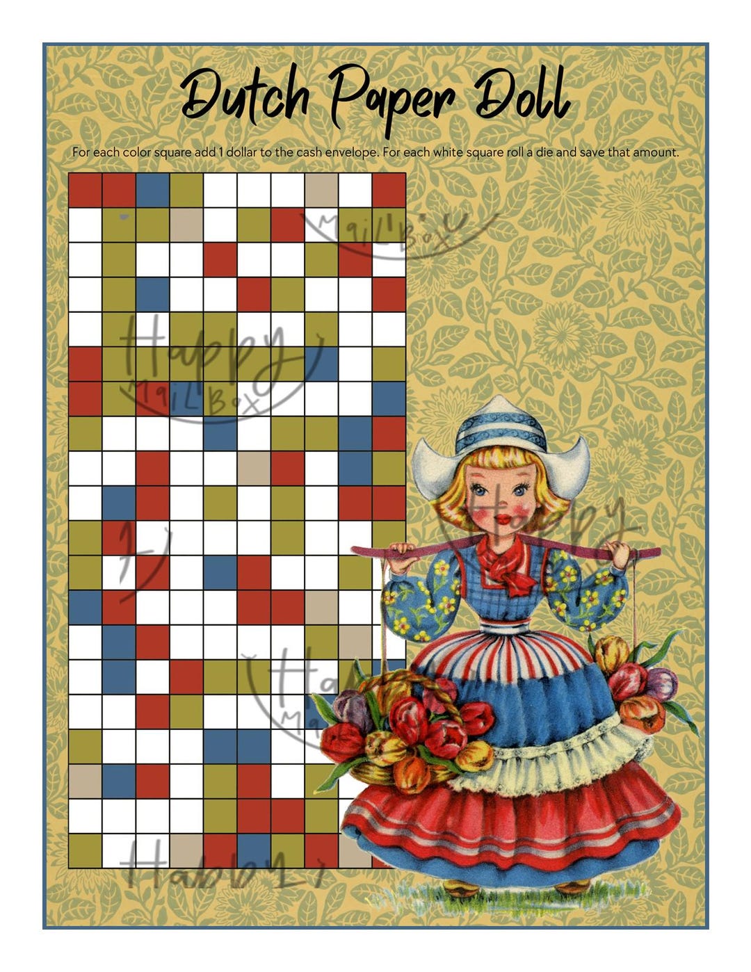 Dutch Paper Doll Savings Challenge and Cash Envelope - Etsy