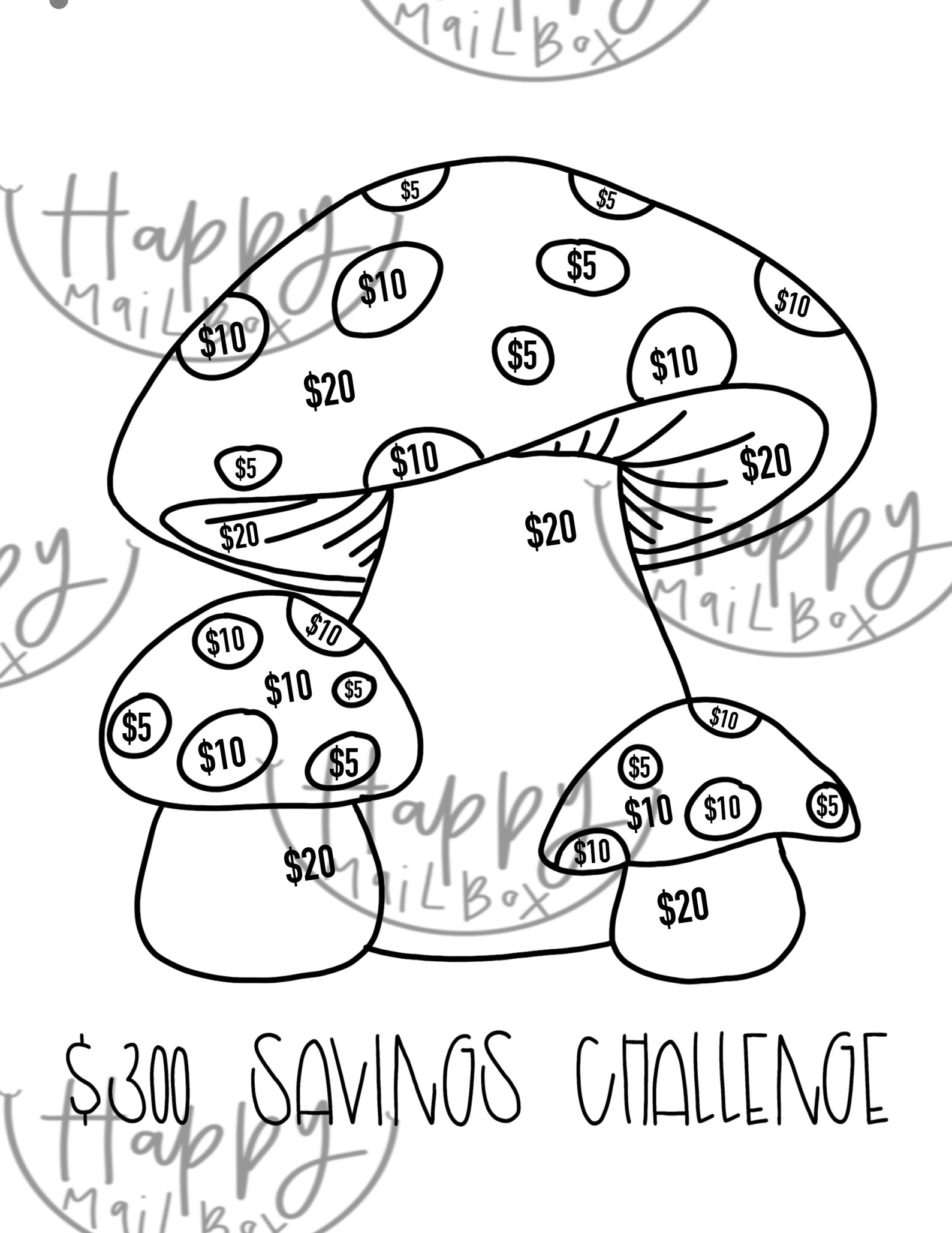 Color by Number Savings Challenge Mushroom Design With - Etsy