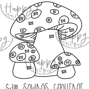 Color by Number Savings Challenge | Mushroom Design | With Cash ...