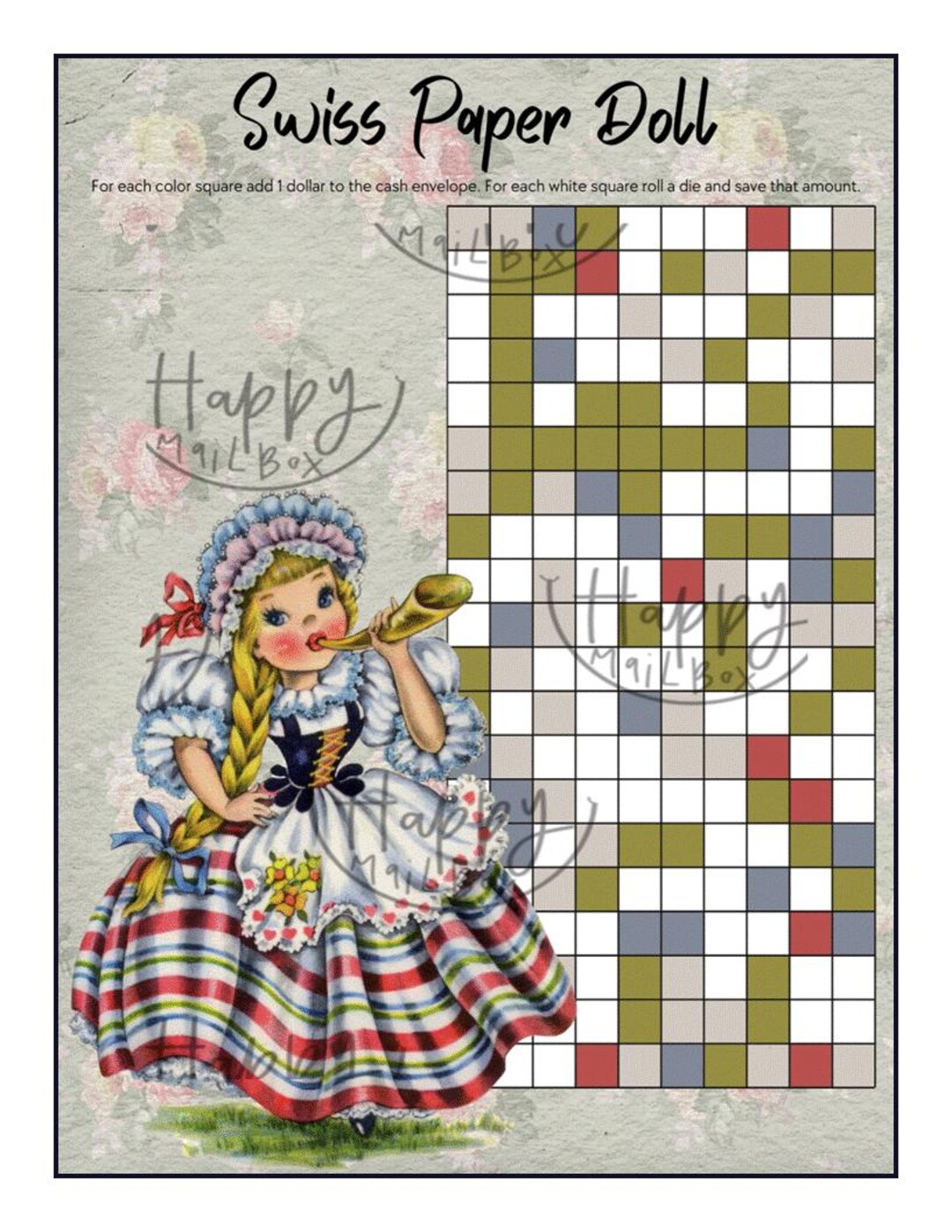 Swiss Paper Doll Savings Challenge and Cash Envelope - Etsy