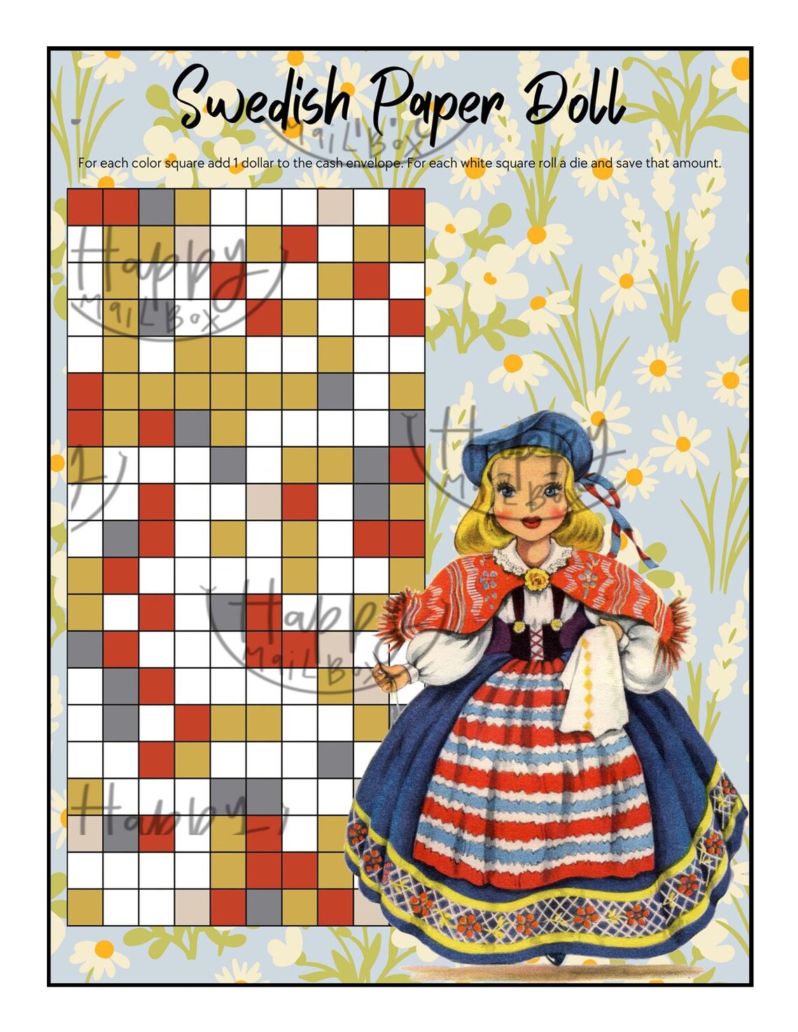 Swedish Paper Doll Savings Challenge and Cash Envelope - Etsy