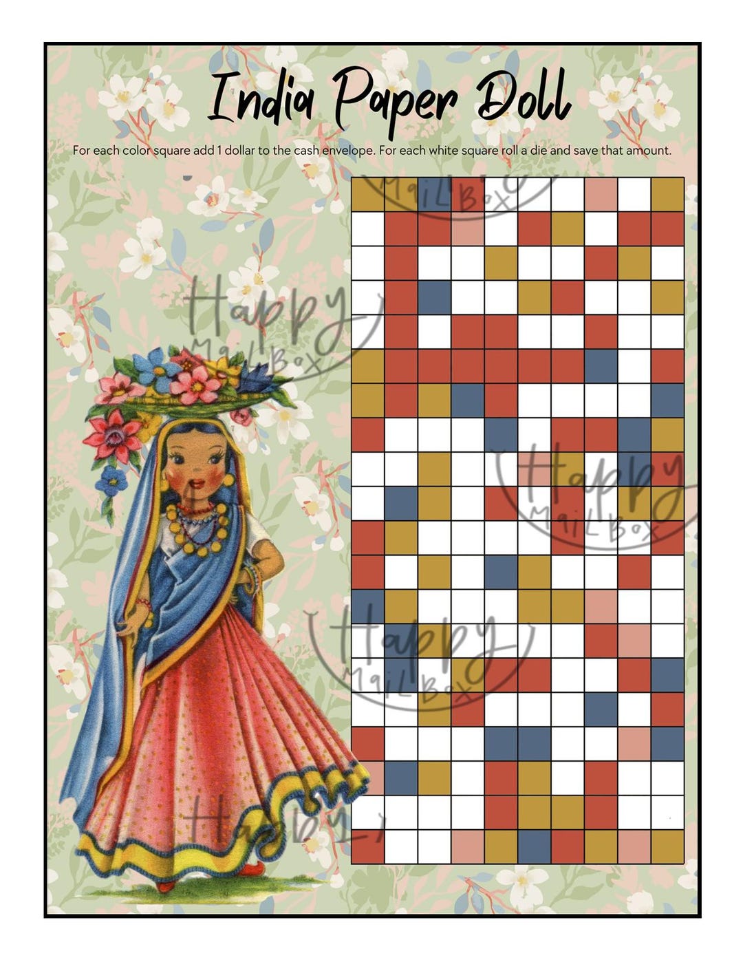 India Paper Doll Savings Challenge and Cash Envelope - Etsy