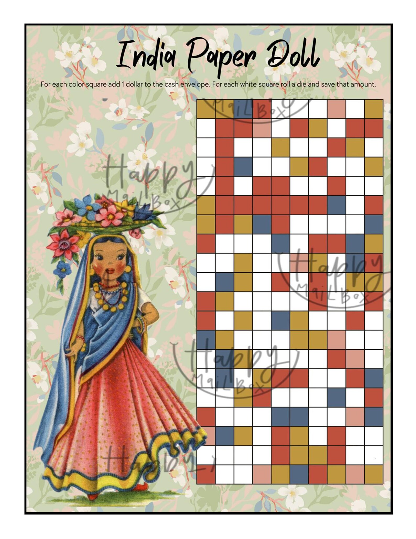 India Paper Doll Savings Challenge and Cash Envelope - Etsy