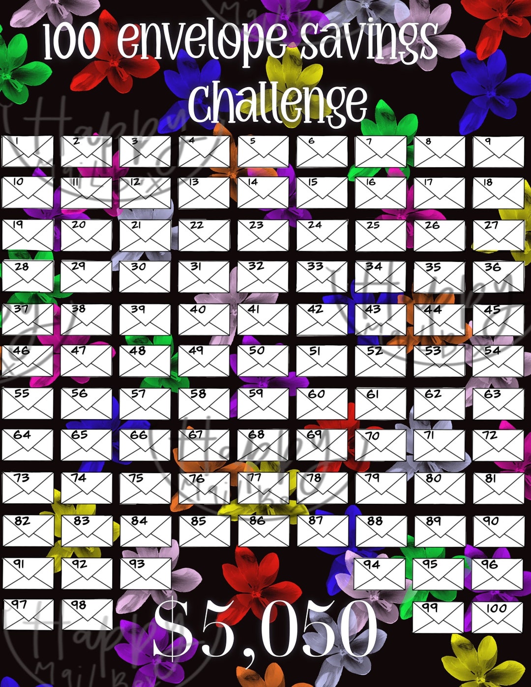 100 Envelope Savings Challenge: Flower Design - Etsy