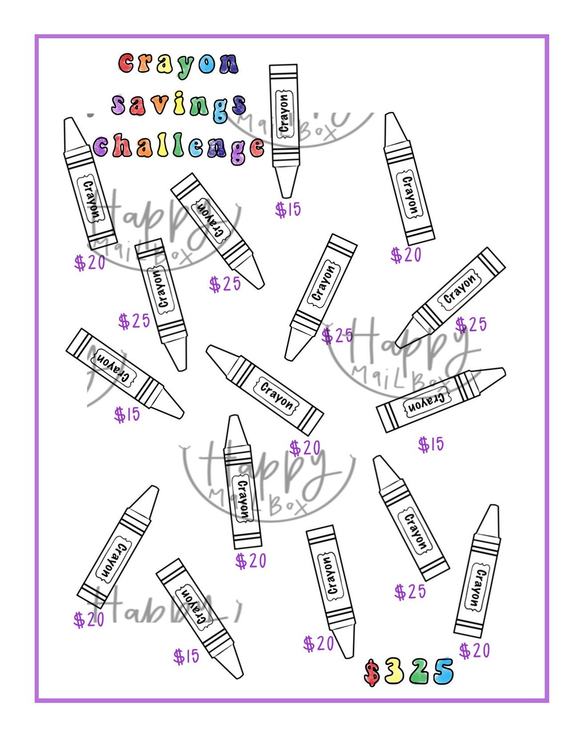 Crayon Savings Challenge and Cash Envelope - Etsy