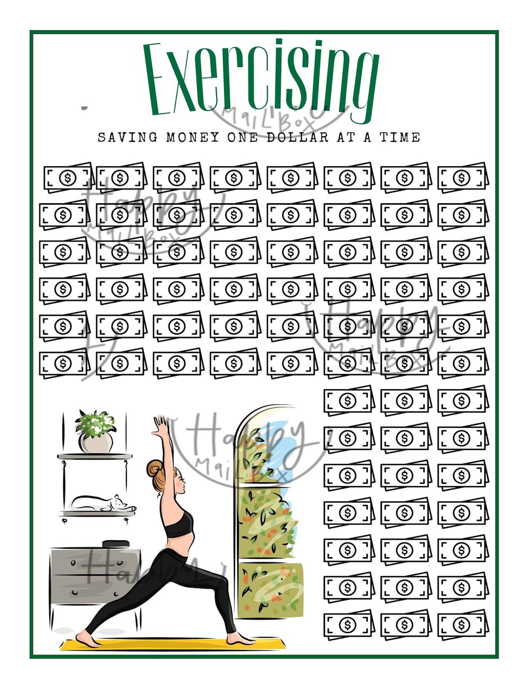 Exercising Saving Money One Dollar at A Time Savings Challenge and Cash ...