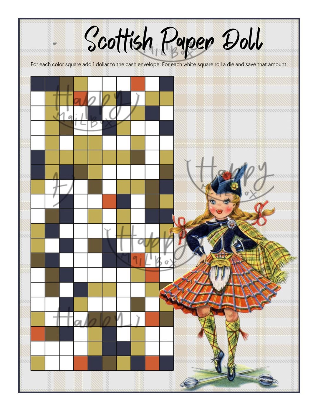Scottish Paper Doll Savings Challenge and Cash Envelope - Etsy