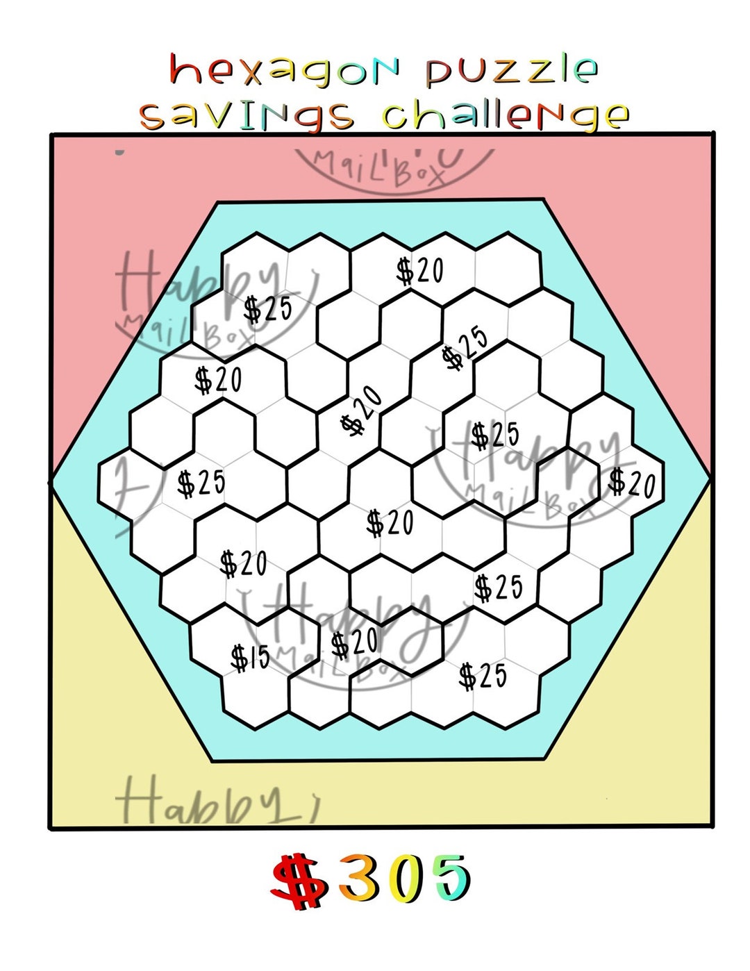 Hexagon Puzzle Savings Challenge and Cash Envelope - Etsy