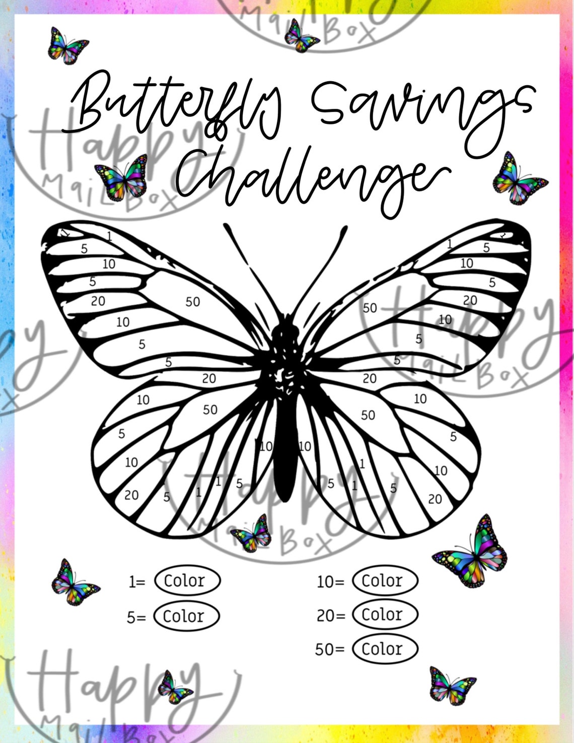 Butterfly Savings Challenge Color by Number Butterfly - Etsy Sweden