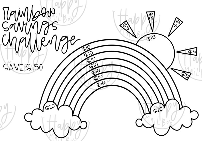 Rainbow Savings Challenge A Challenge for Kids and Adults. - Etsy