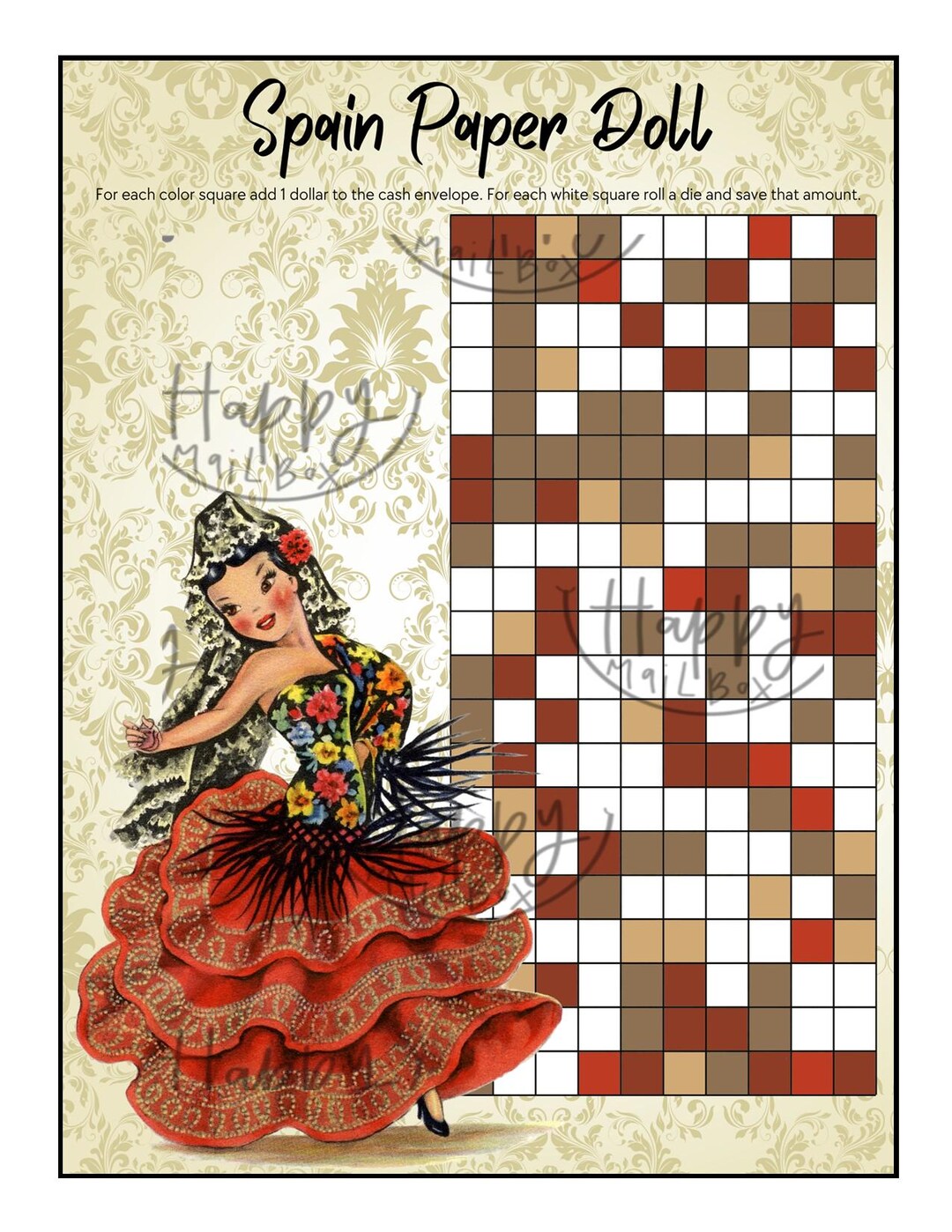 Spain Paper Doll Savings Challenge and Cash Envelope - Etsy