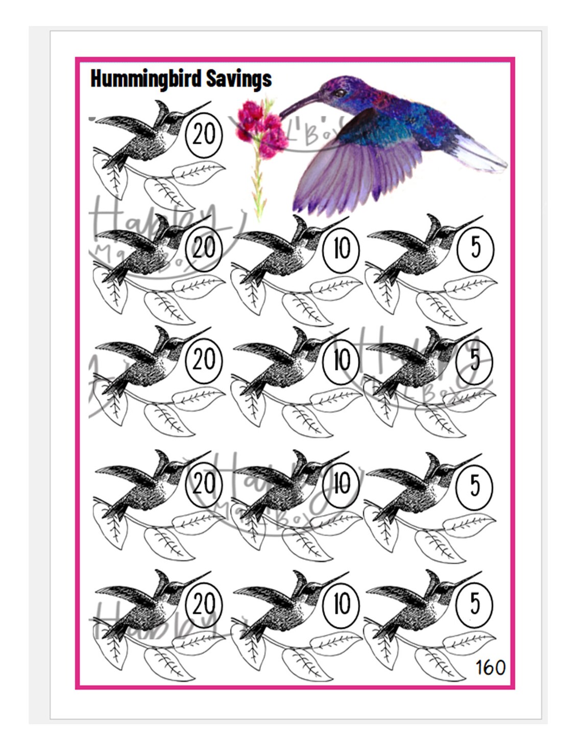 Hummingbird Savings Challenge and Cash Envelope - Etsy