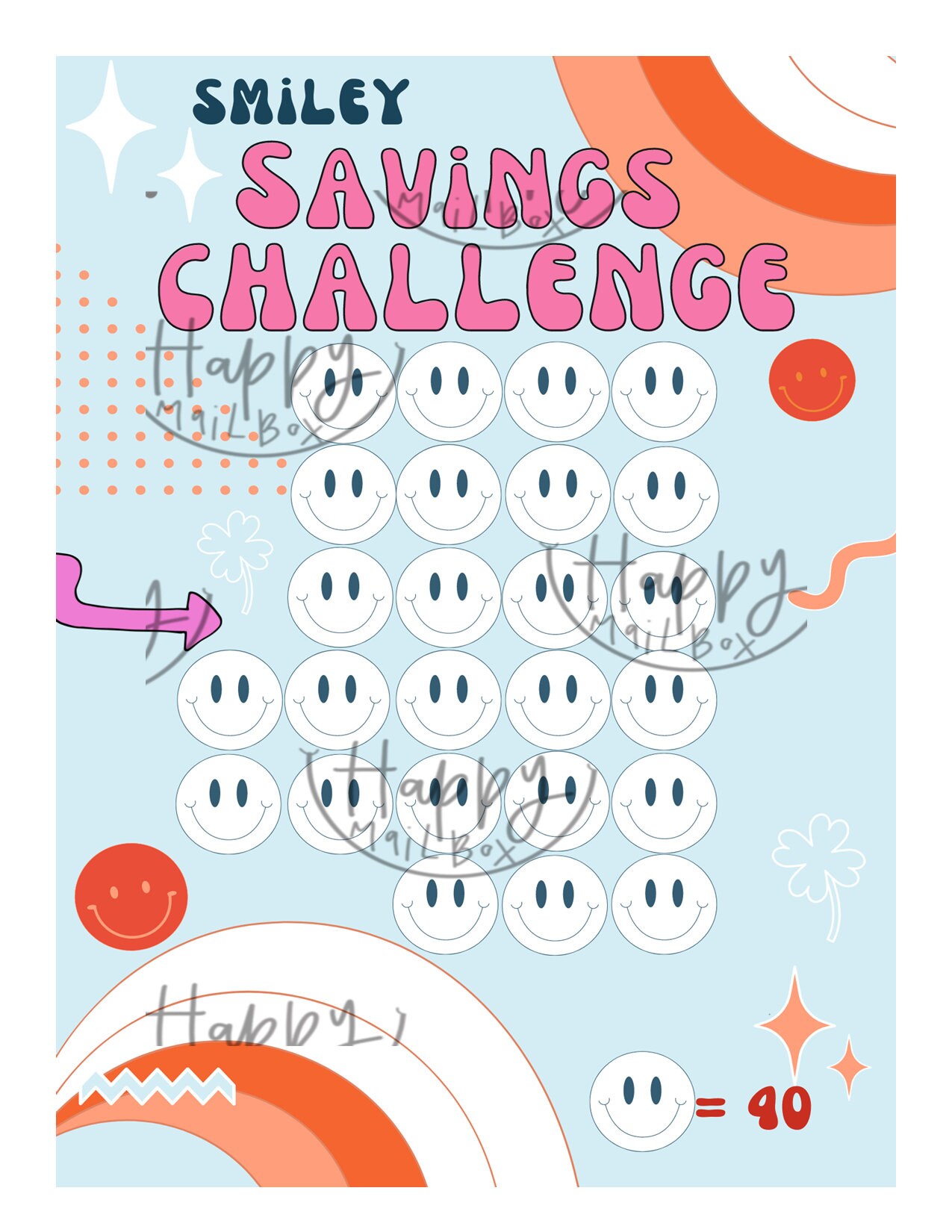 Smiley Face Savings Challenges Set and Cash Envelopes - Etsy