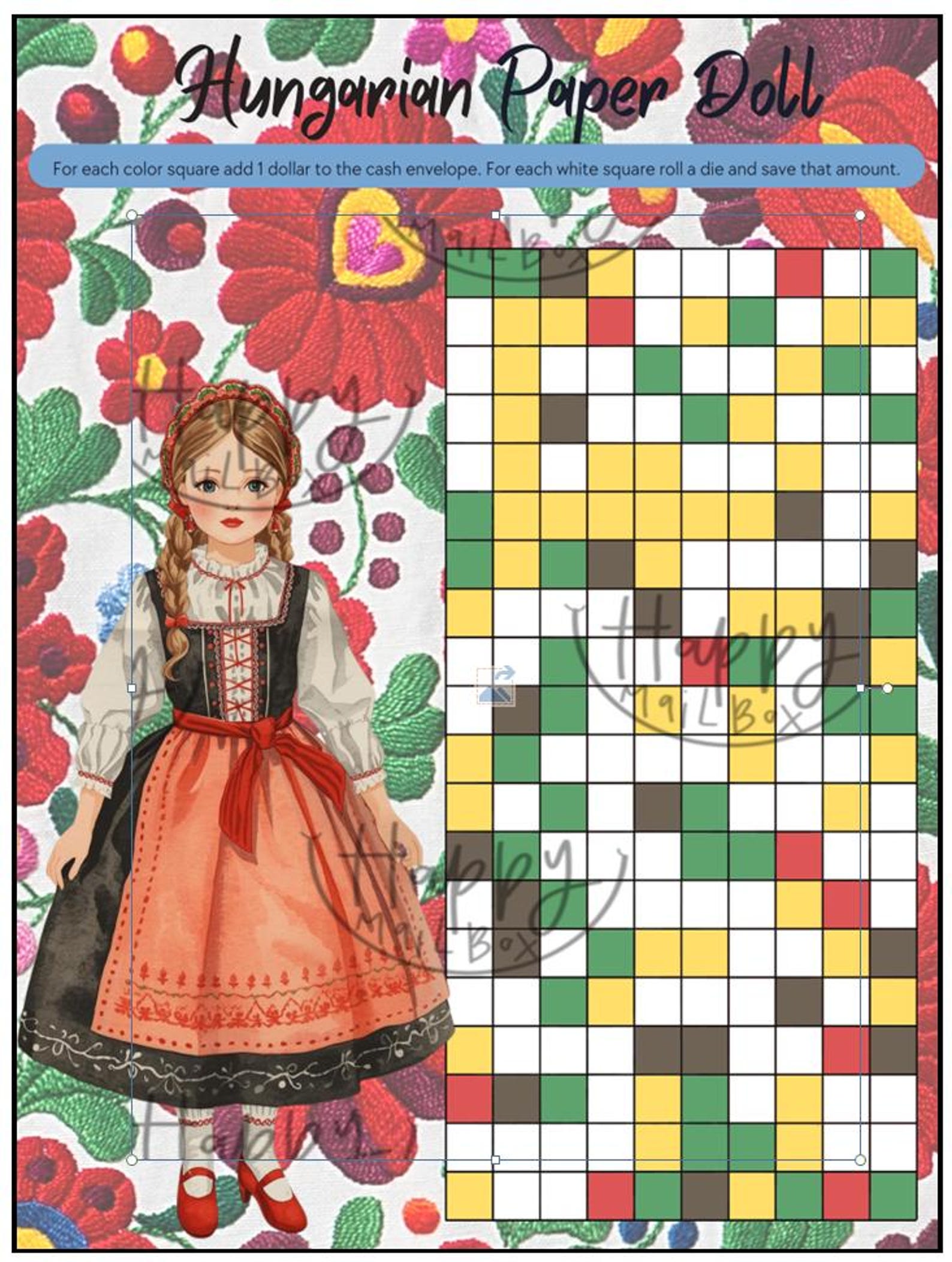 Hungarian Paper Doll Savings Challenge and Cash Envelope - Etsy