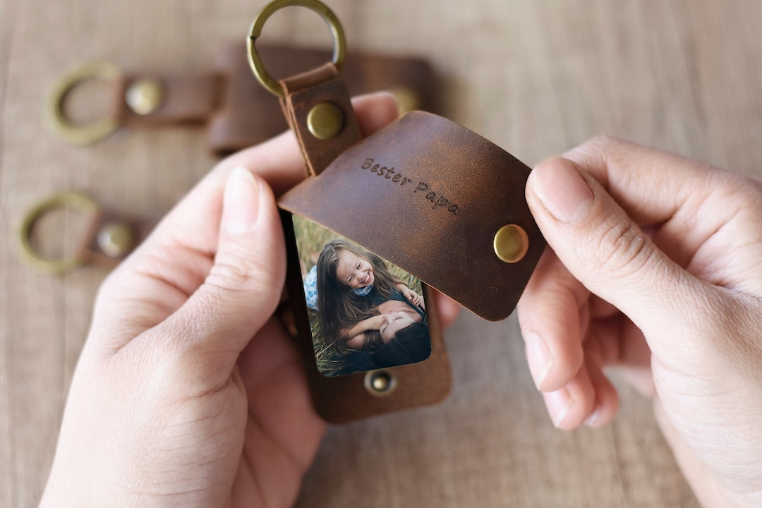 Dad Keychain Leather With Favorite Photo Dad Gift Pendant for Father's ...
