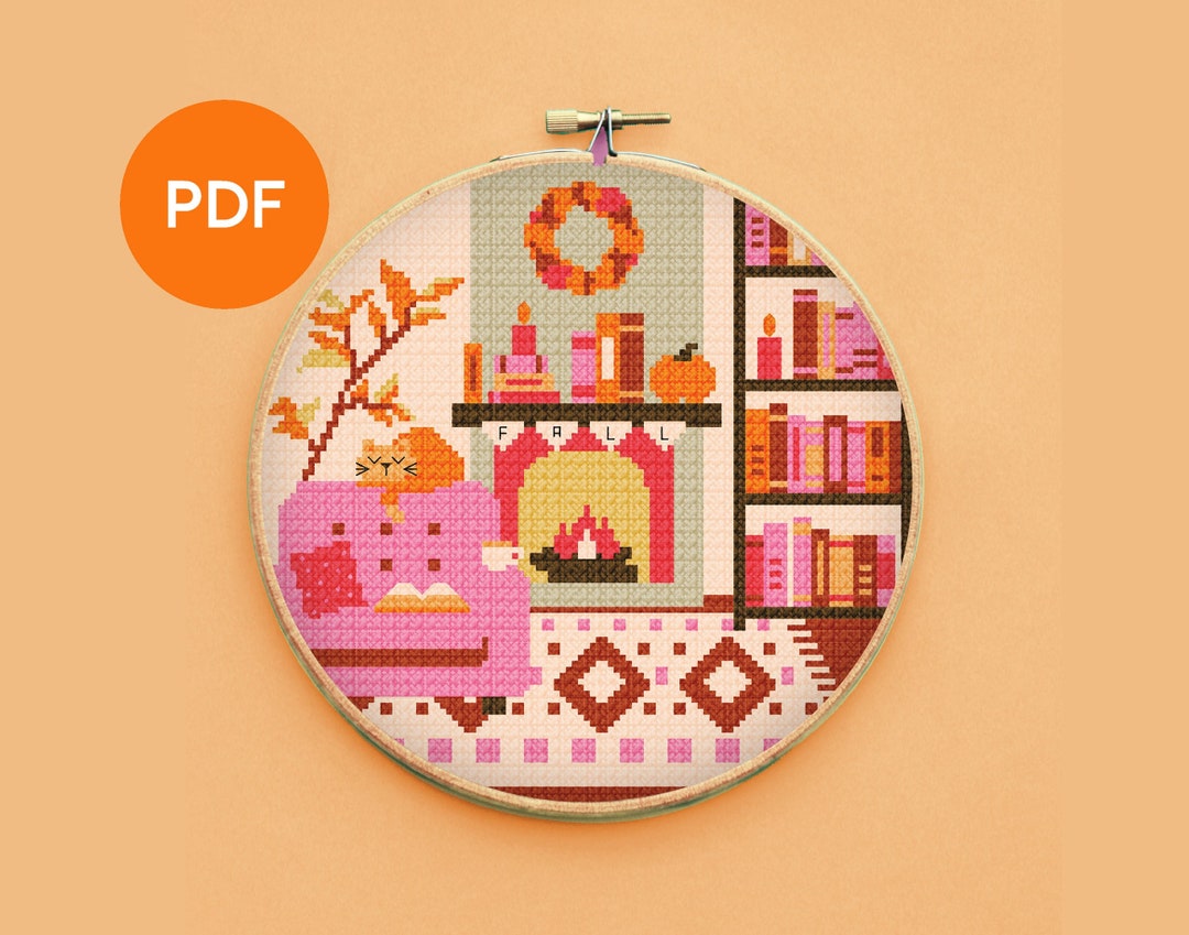 Autumn Library Cross Stitch Pattern, Full-colour PDF Instant Download ...