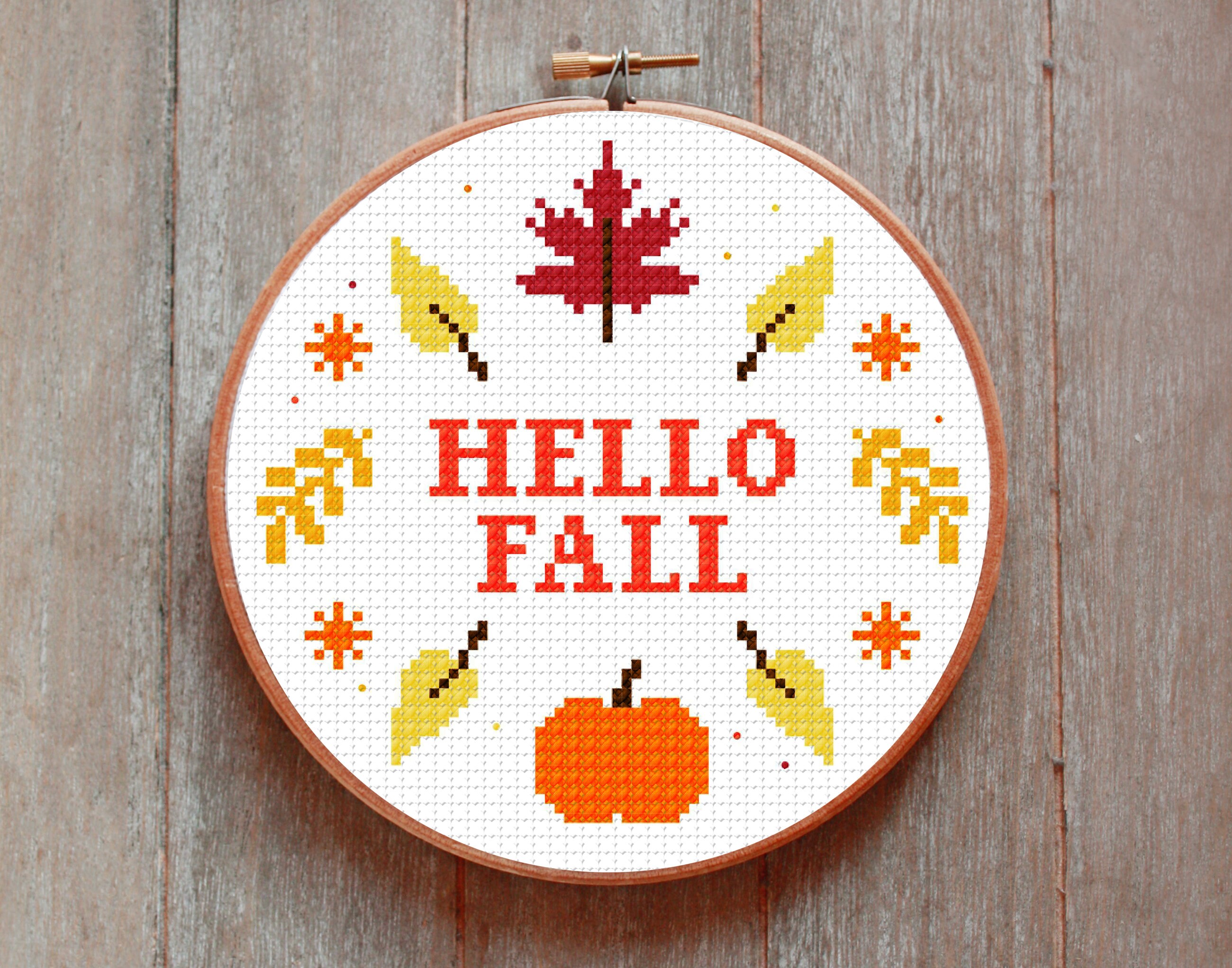 Hello Fall, Autumn Cross Stitch Pattern, Instant Download PDF, Full ...