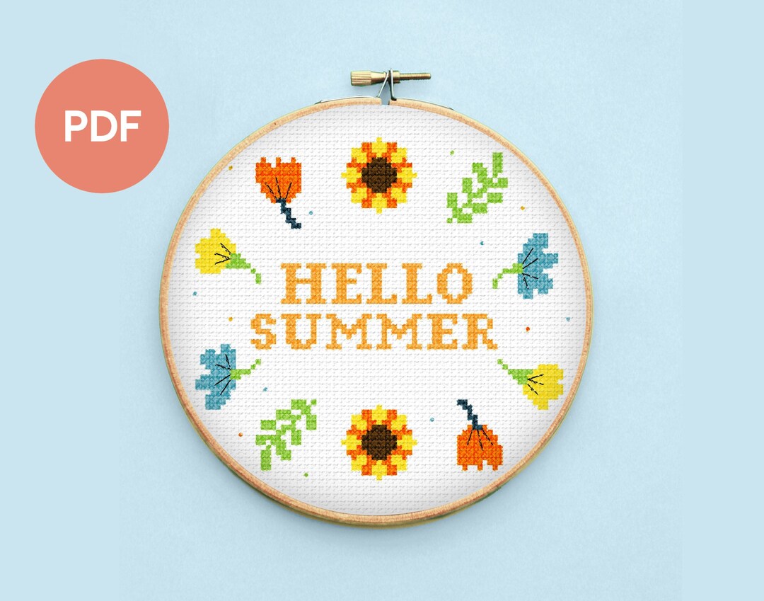 Hello Summer Cross Stitch Pattern, Full-colour PDF, Immediate Download ...