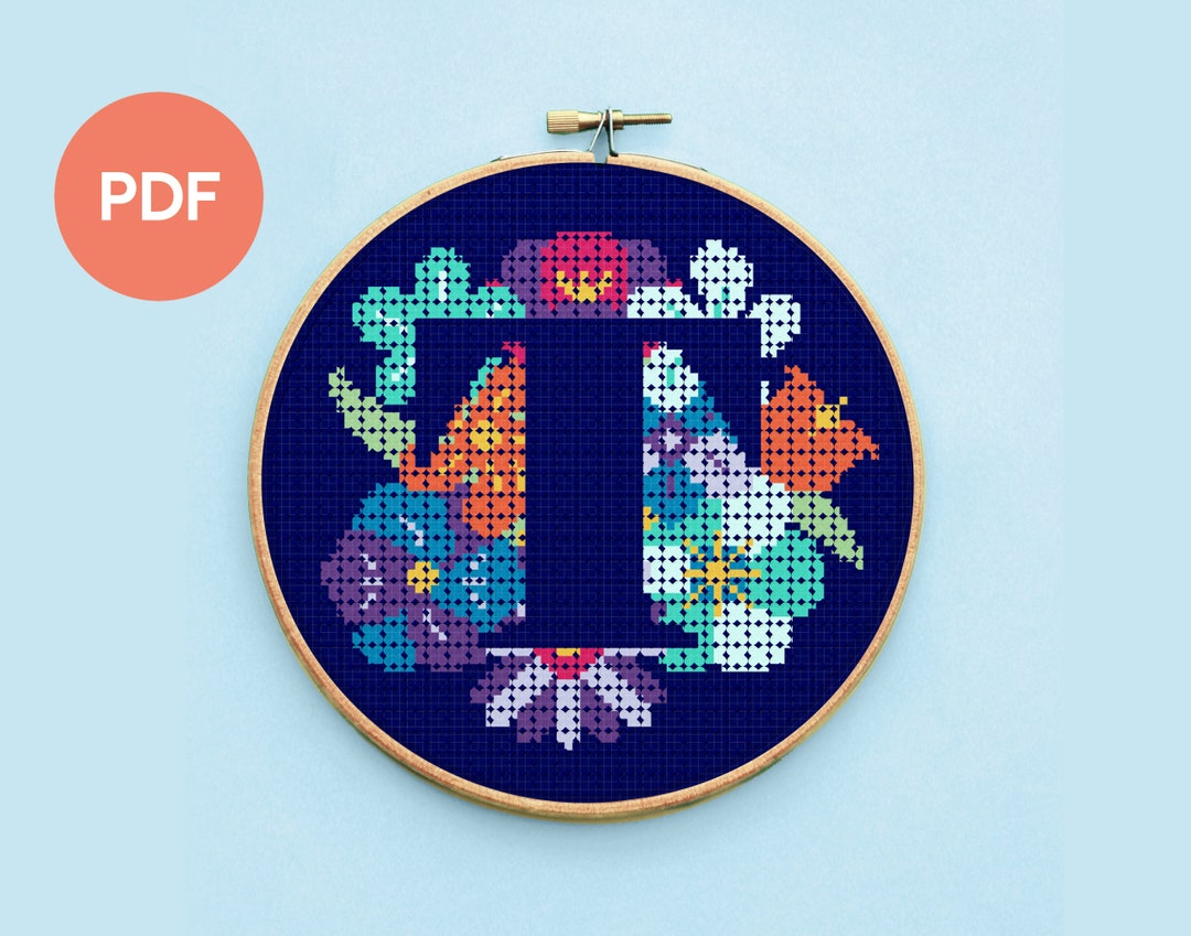 Letter T Flowers Cross Stitch Pattern, Full-colour PDF, Immediate ...