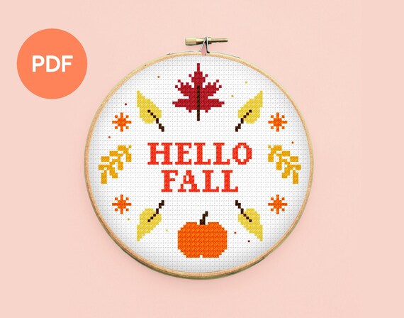 Hello Fall Autumn Cross Stitch Pattern Instant Download PDF - Etsy