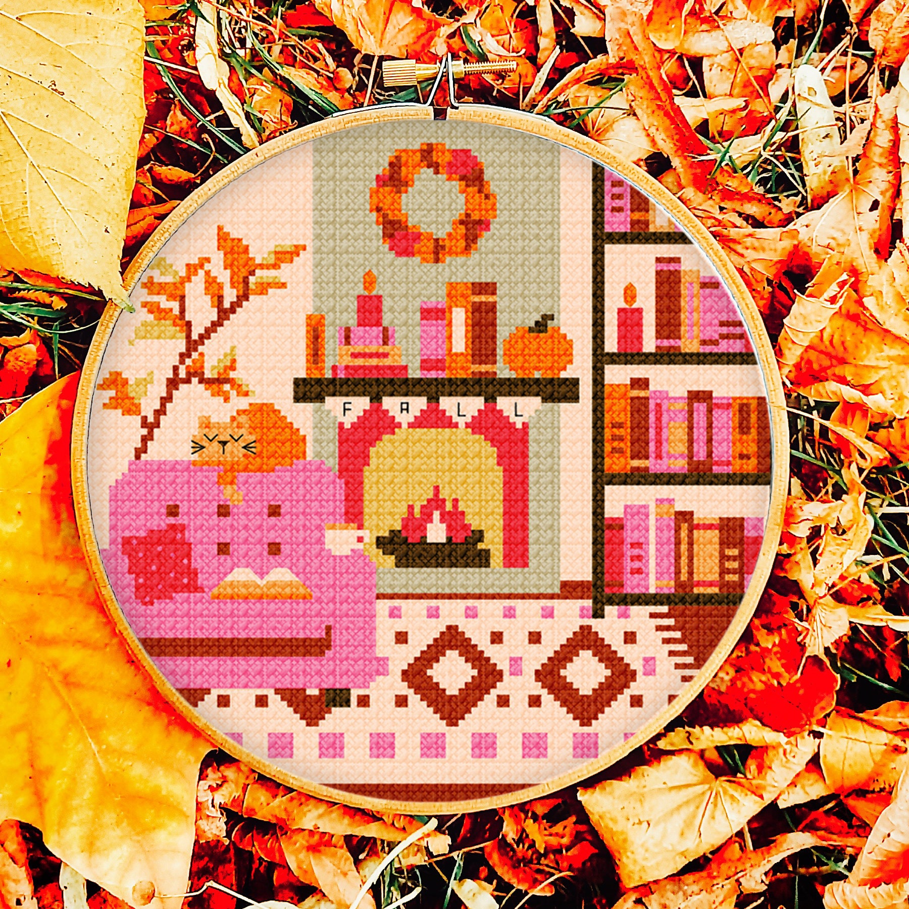 Autumn Library Cross Stitch Pattern, Full-colour PDF Instant Download ...