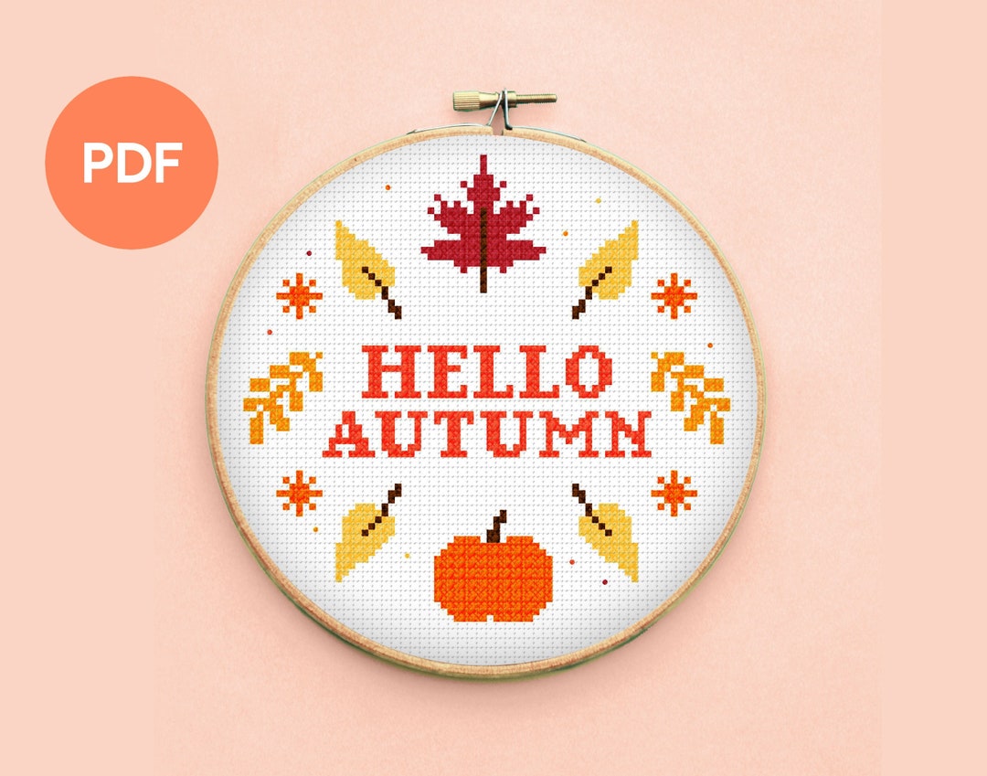 Hello Autumn, Fall Cross Stitch Pattern, Instant Download PDF, Full ...
