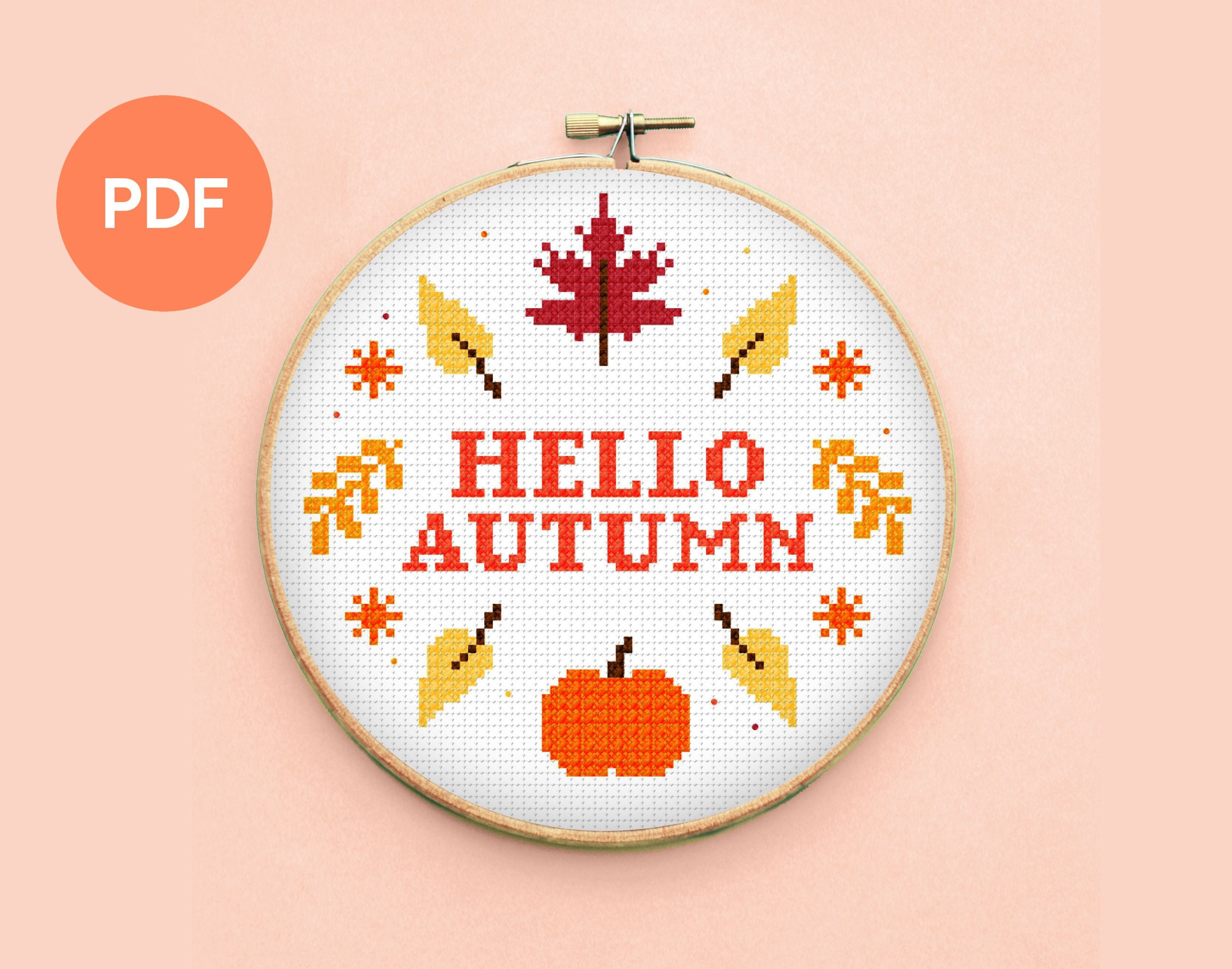 Hello Autumn, Fall Cross Stitch Pattern, Instant Download PDF, Full ...