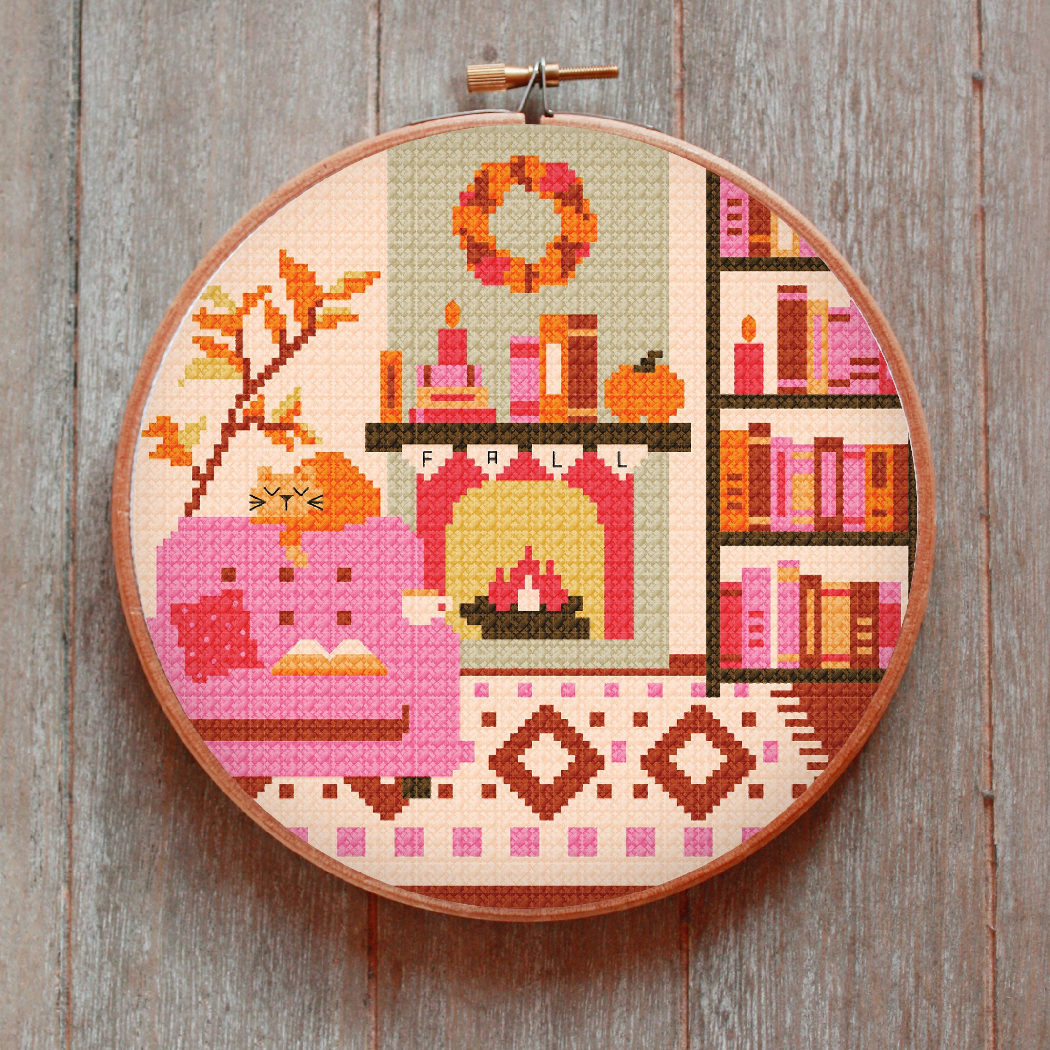Autumn Library Cross Stitch Pattern, Full-colour PDF Instant Download ...