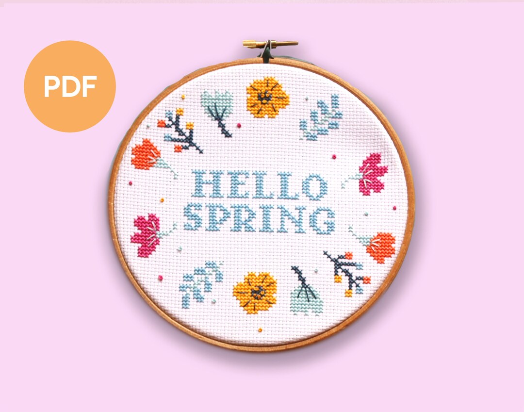 Hello Spring Cross Stitch Pattern, Full-colour PDF, Instant Download ...